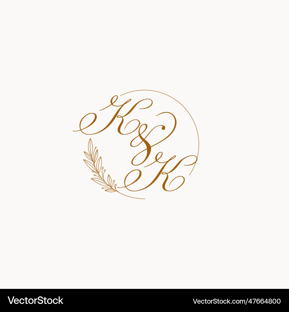 Initials kk wedding monogram logo with leaves Vector Image