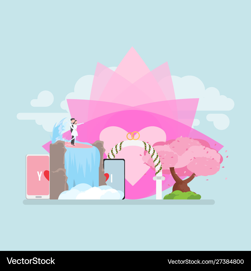 Outdoor wedding at waterfall Royalty Free Vector Image