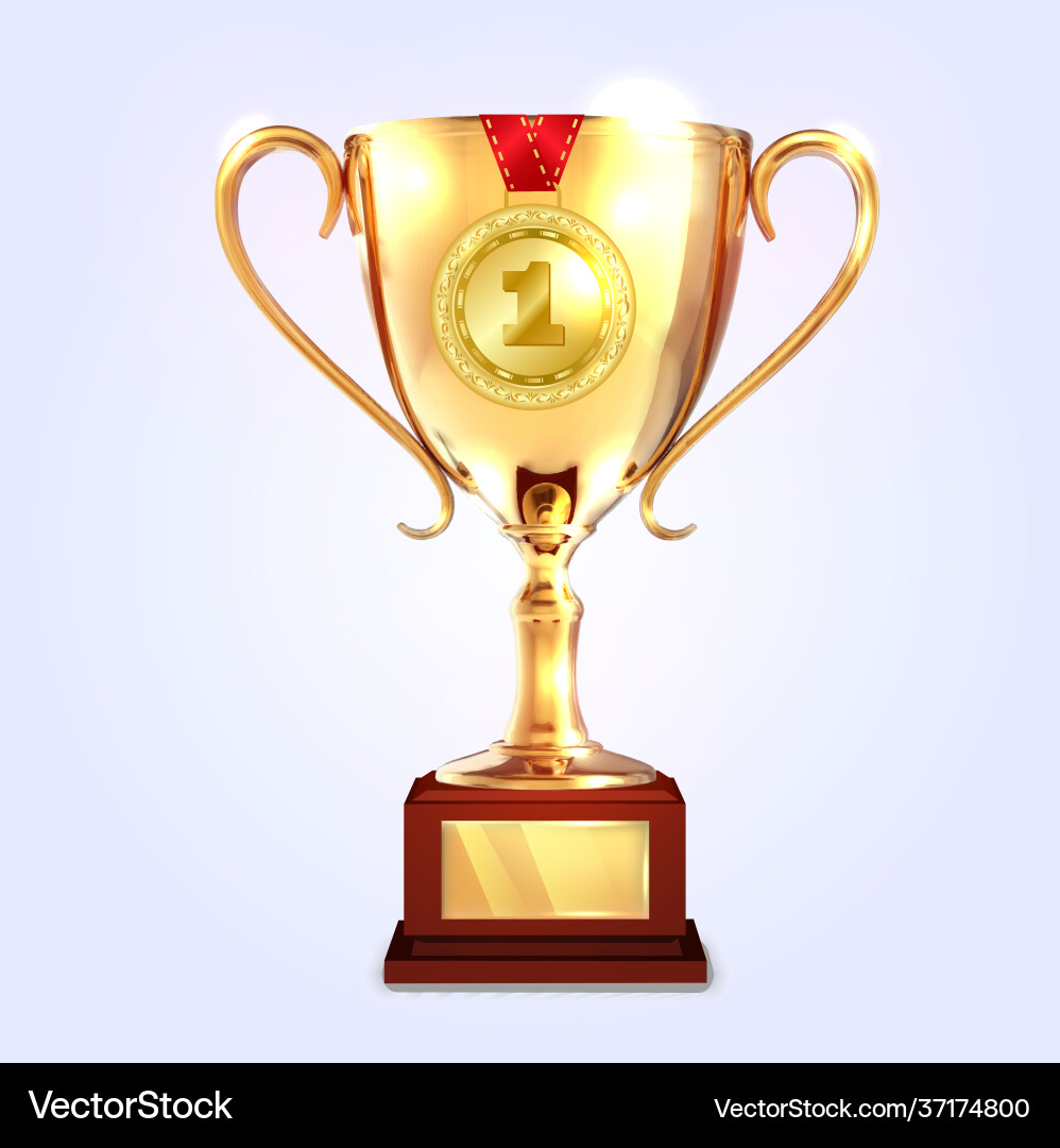 Winner gold cup with medal Royalty Free Vector Image