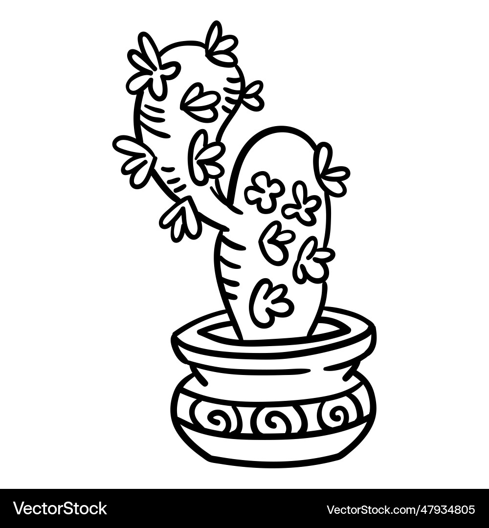 Cactus succulent plant pot outline Royalty Free Vector Image