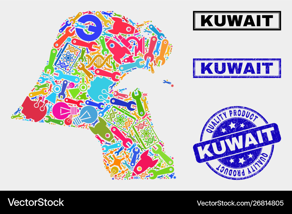 Collage service kuwait map and quality product Vector Image