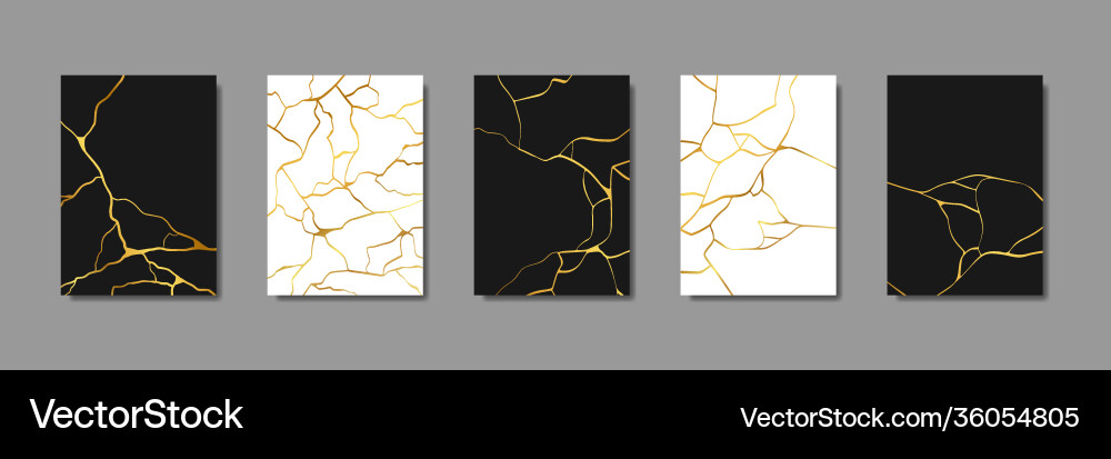 Collection gold kintsugi cover design templates Vector Image