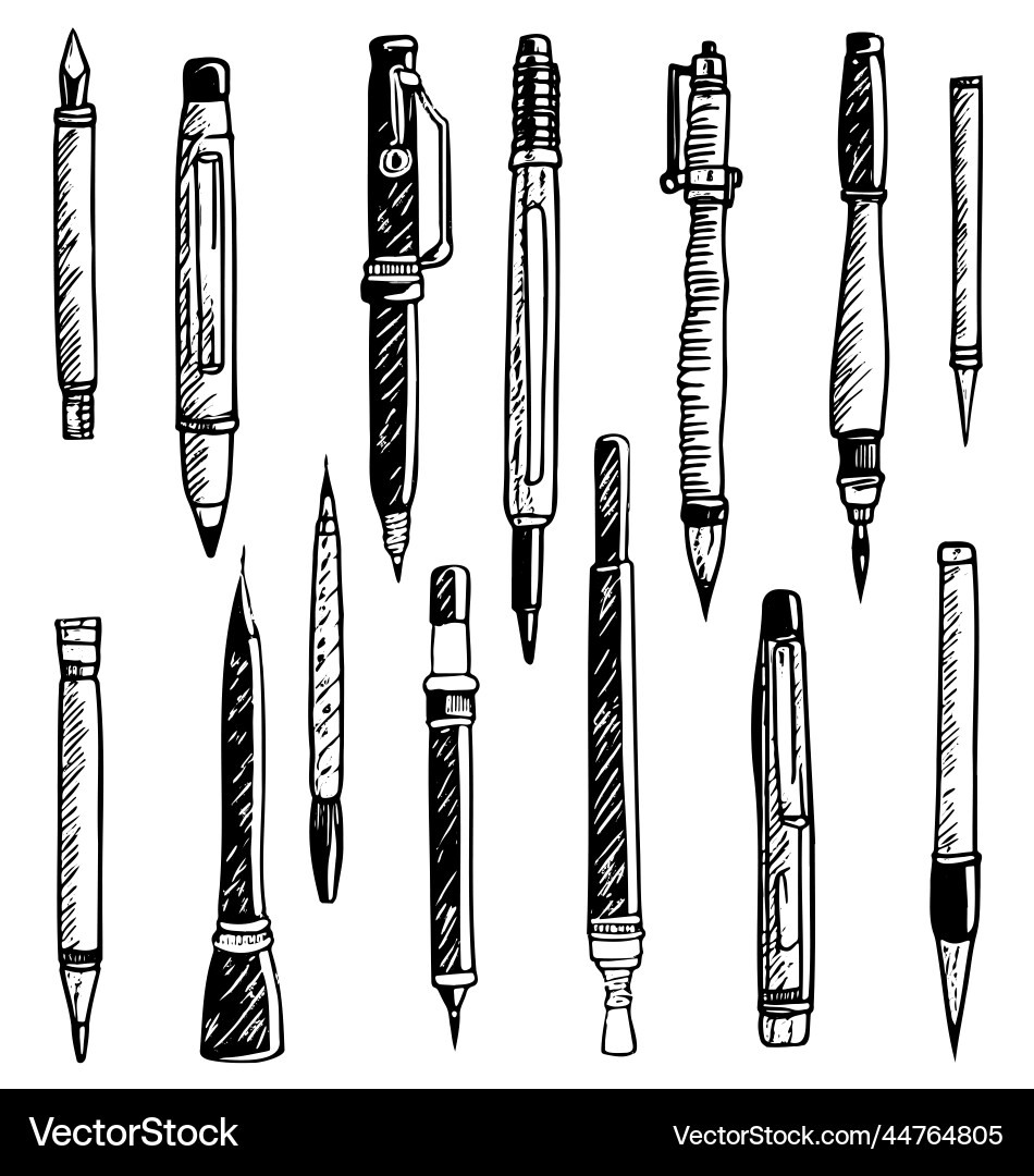 Hand drawn set of pens Royalty Free Vector Image