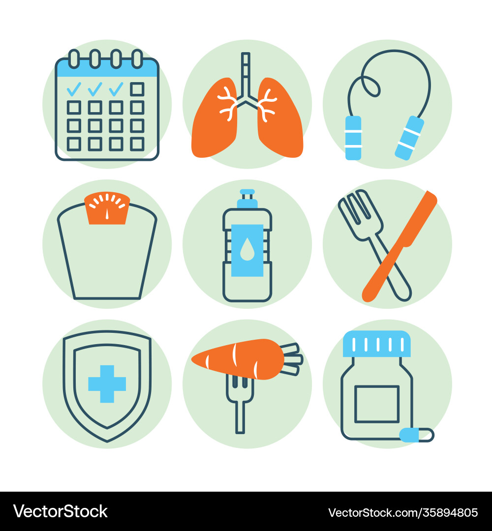 Health icon set line style Royalty Free Vector Image