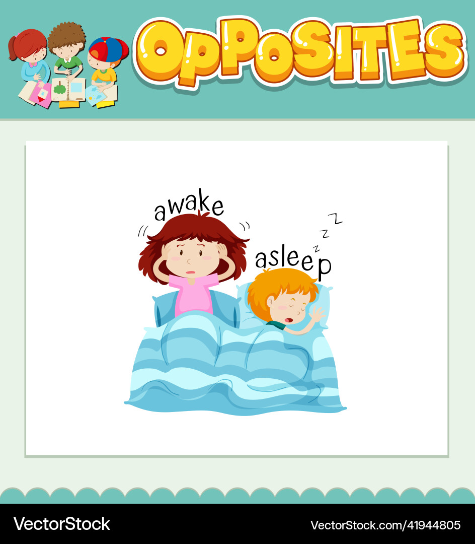 Opposite words for awake and asleep Royalty Free Vector