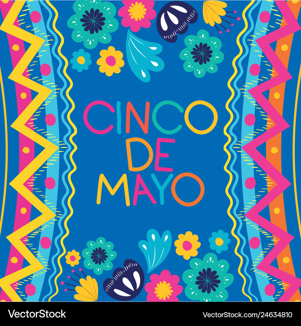 Cinco de mayo card with floral and texture frame Vector Image