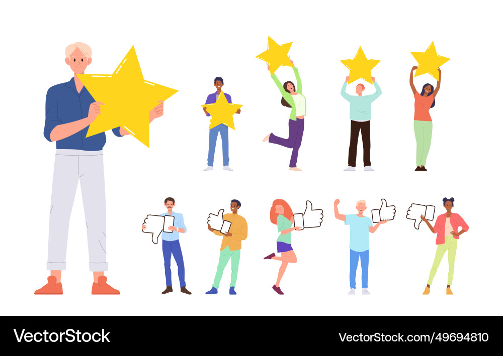 Different people giving feedback with rating star Vector Image
