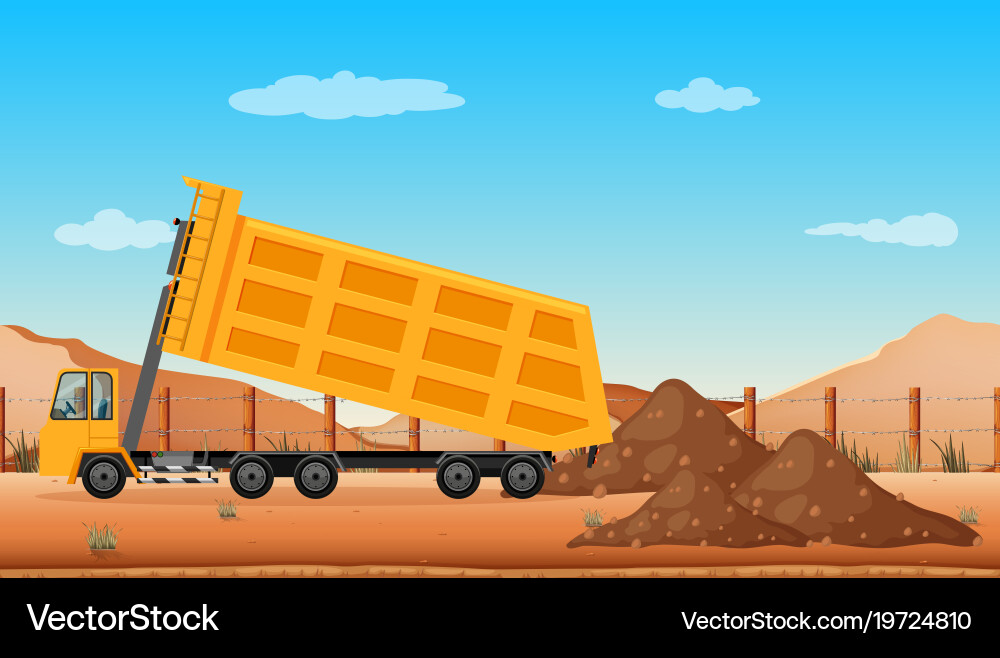 Dumping truck at the construction site Royalty Free Vector