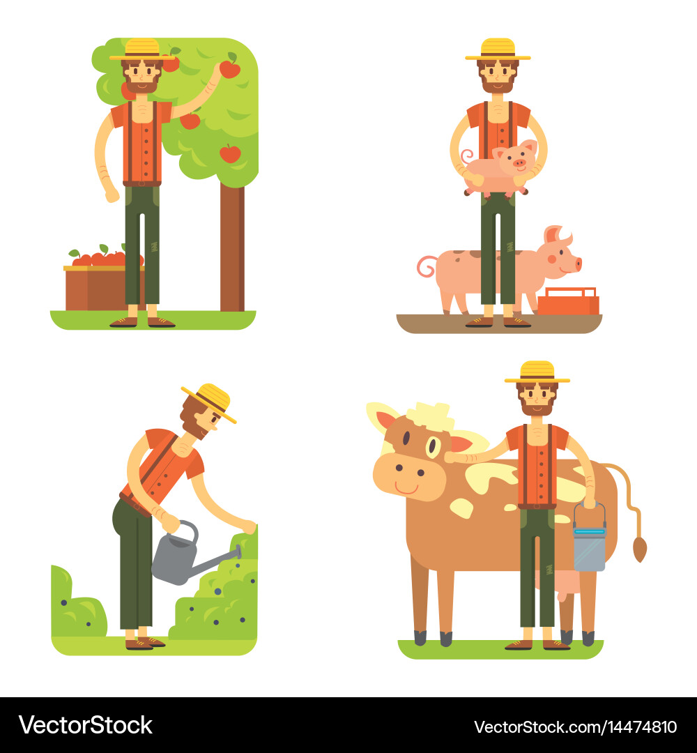 Farmers using agricultural tools set farmer Vector Image