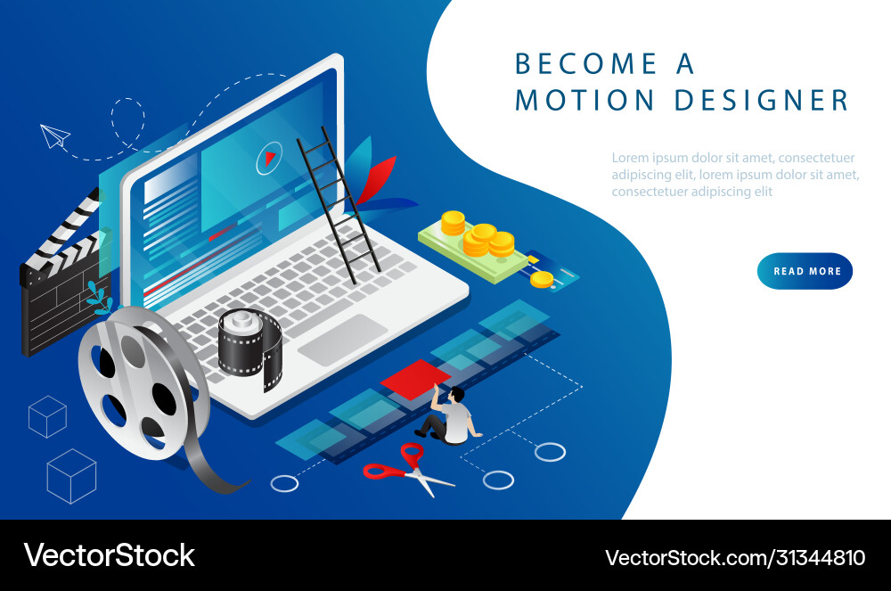 Isometric 3d concept of video editing Royalty Free Vector