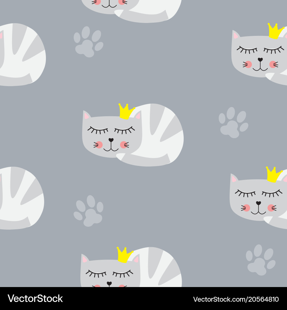 Little cute cat princess seamless pattern Vector Image