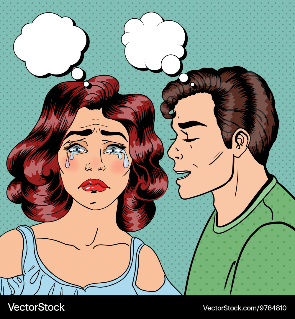 Man whispering to his crying girlfriend Royalty Free Vector