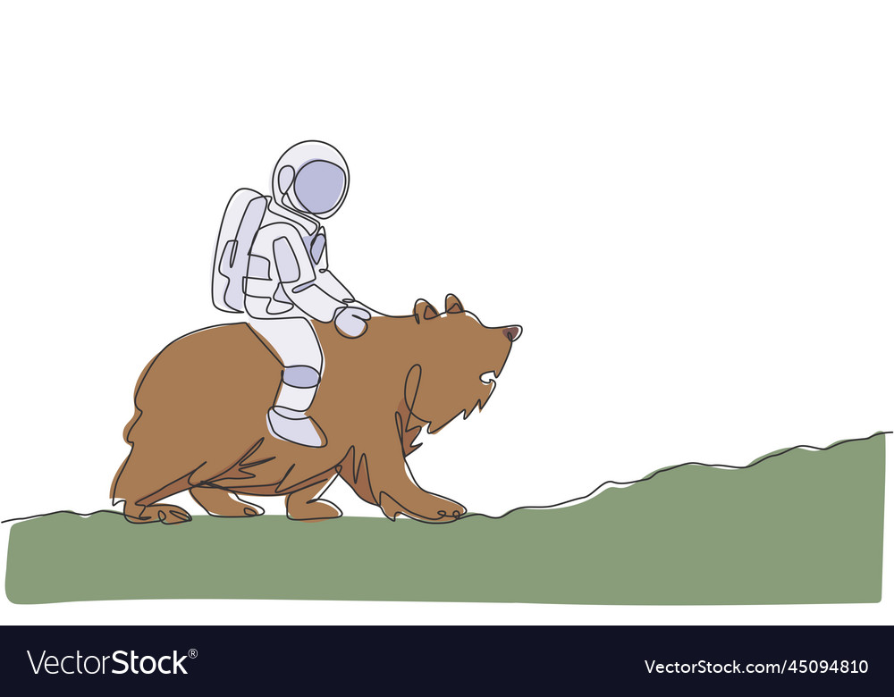 Single Continuous Line Drawing Of Cosmonaut Vector Image