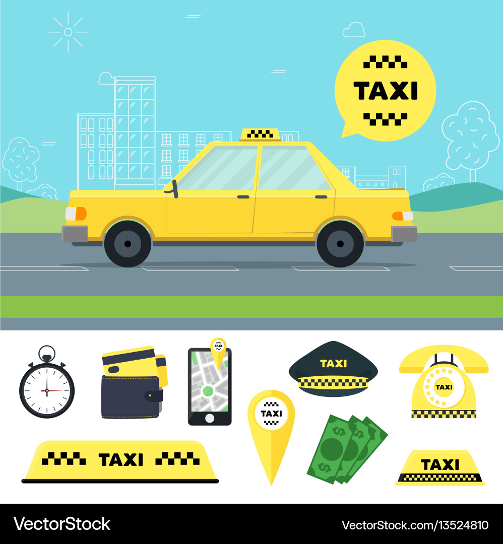 Taxi transportation service and tools set Vector Image
