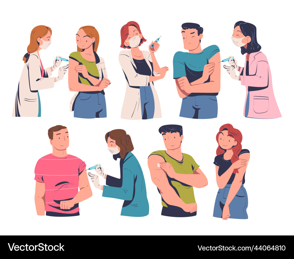 Vaccination with people characters vaccinated Vector Image