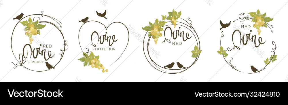 Wine label with birds and grapes Royalty Free Vector Image