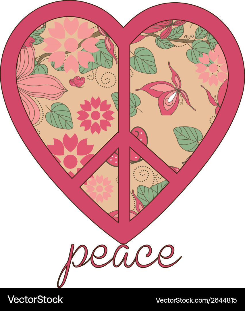 A pink peace symbol as heart with some elements Vector Image