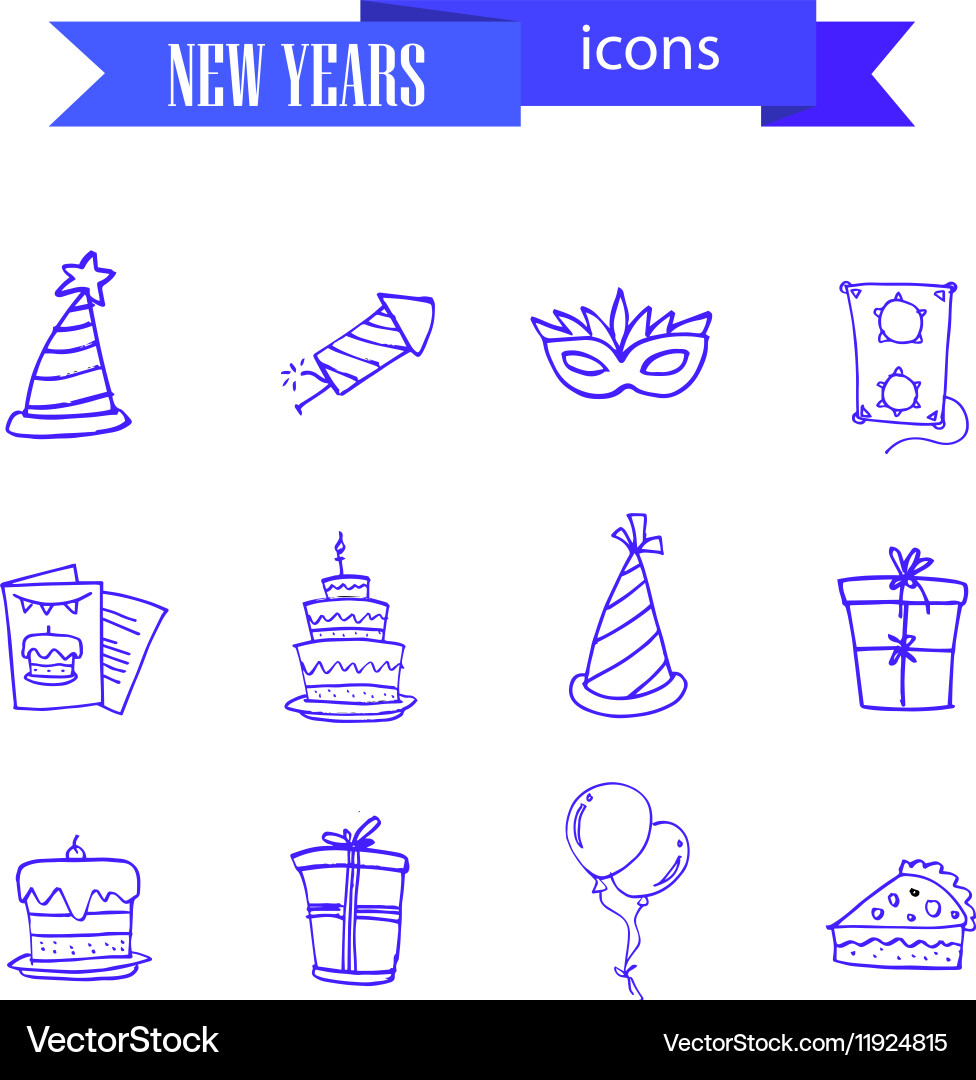 Blue icon of new year elements Royalty Free Vector Image