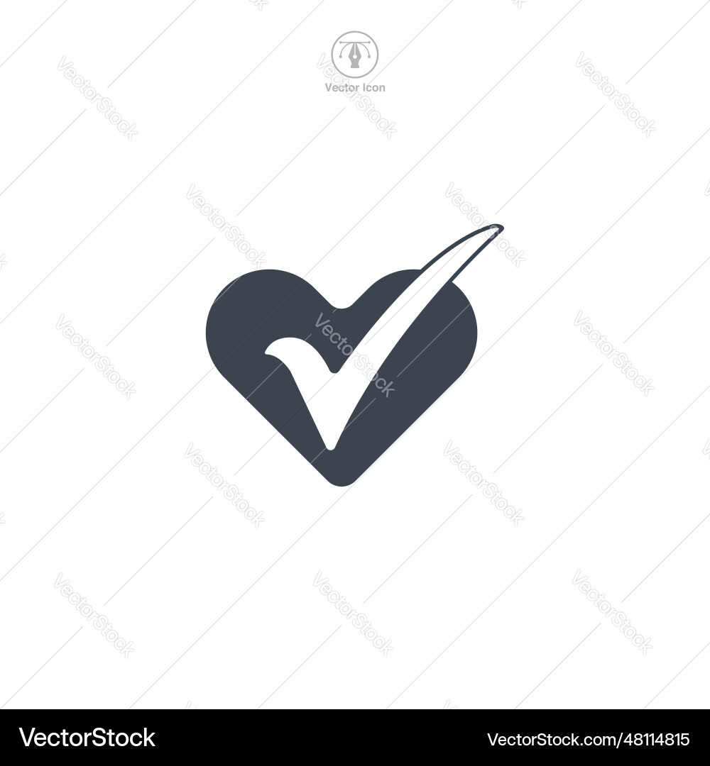 Check mark with heart icon symbol isolated Vector Image
