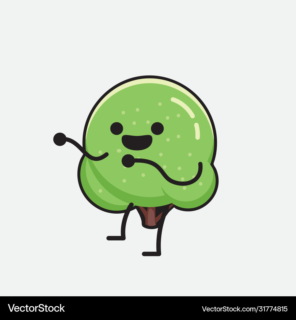 Cute green rounded tree mascot character in flat Vector Image