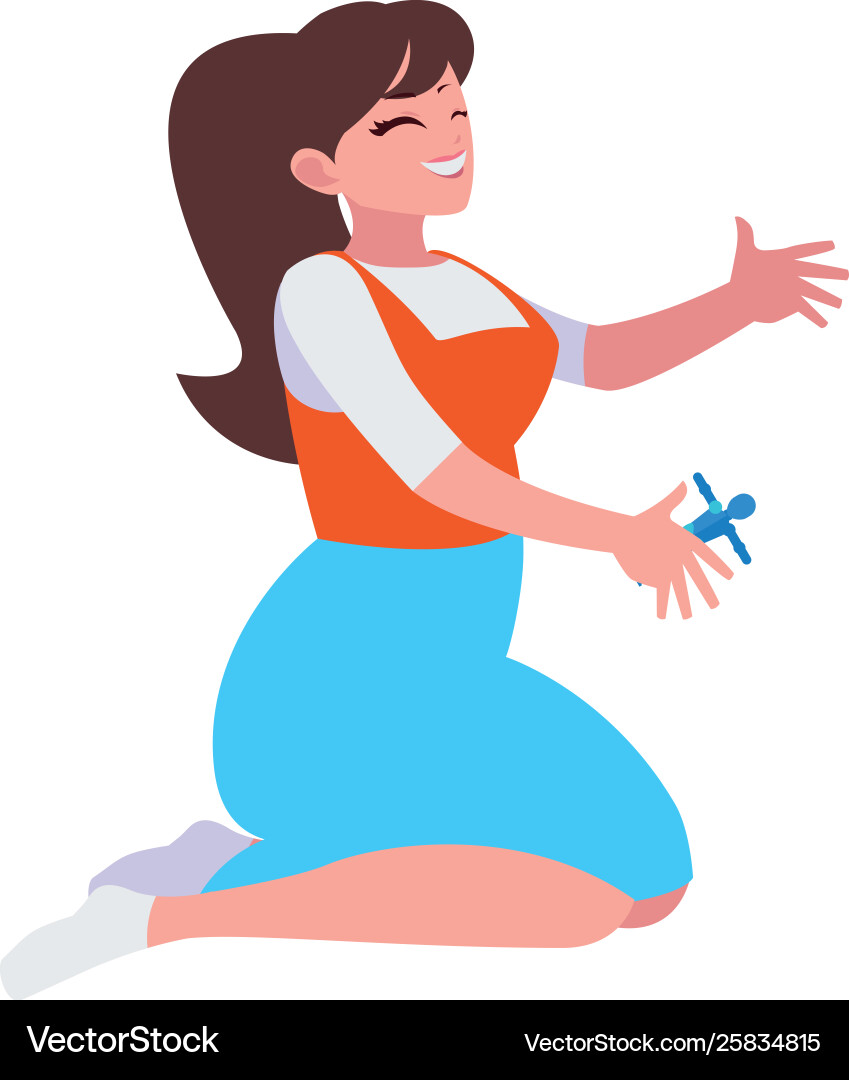 Cute happy mom playing with doll Royalty Free Vector Image