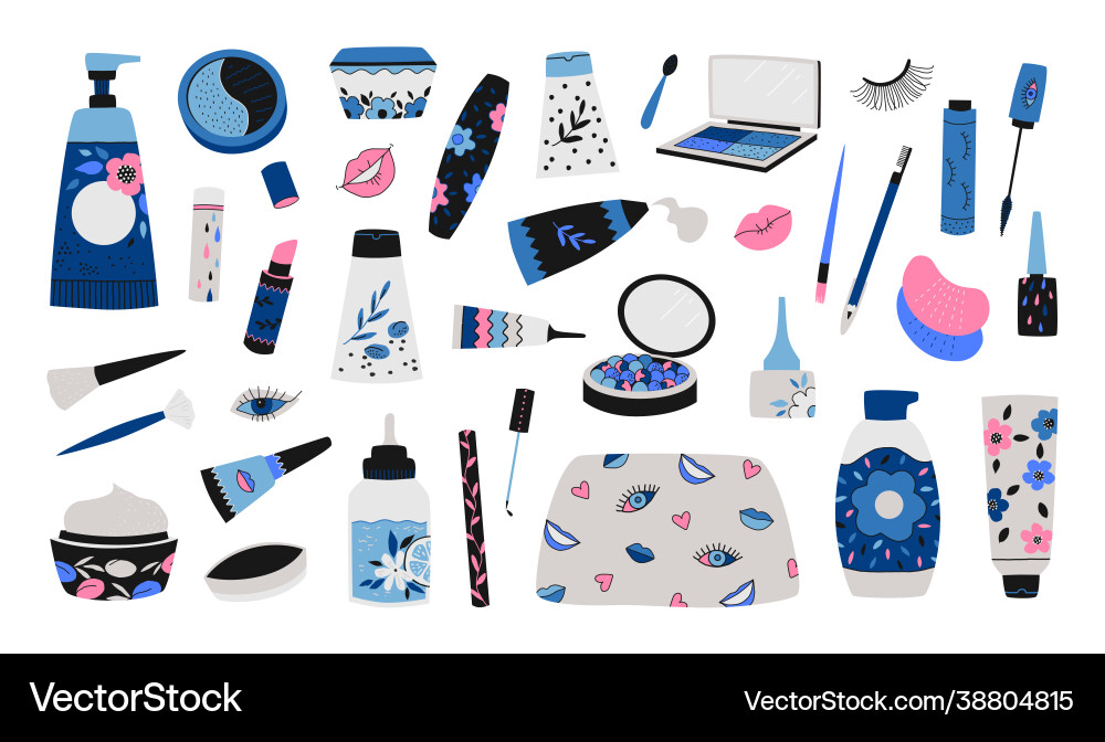 Doodle cosmetics makeup beauty collection Vector Image