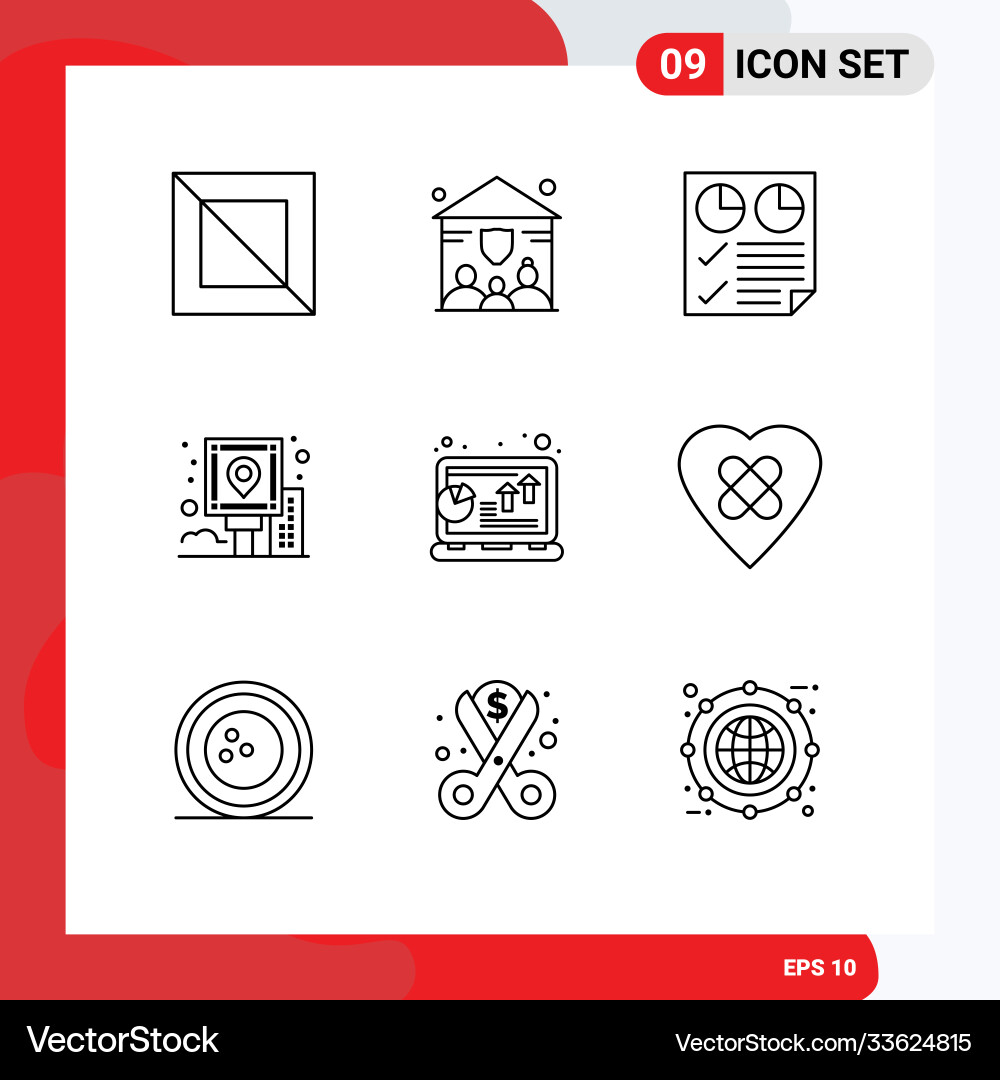 Pictograph set 9 simple outlines chart route Vector Image