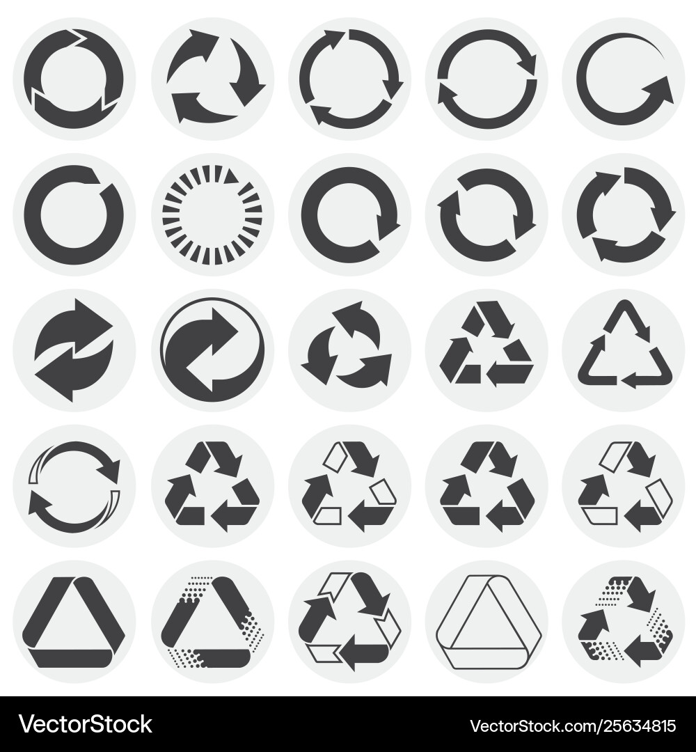 Recycling icons set on circles background Vector Image