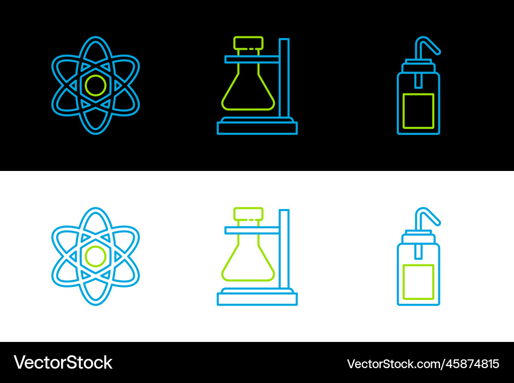 Set line laboratory wash bottle atom and test Vector Image