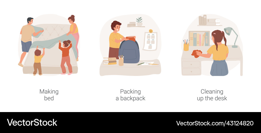 Child daily routine isolated cartoon Royalty Free Vector