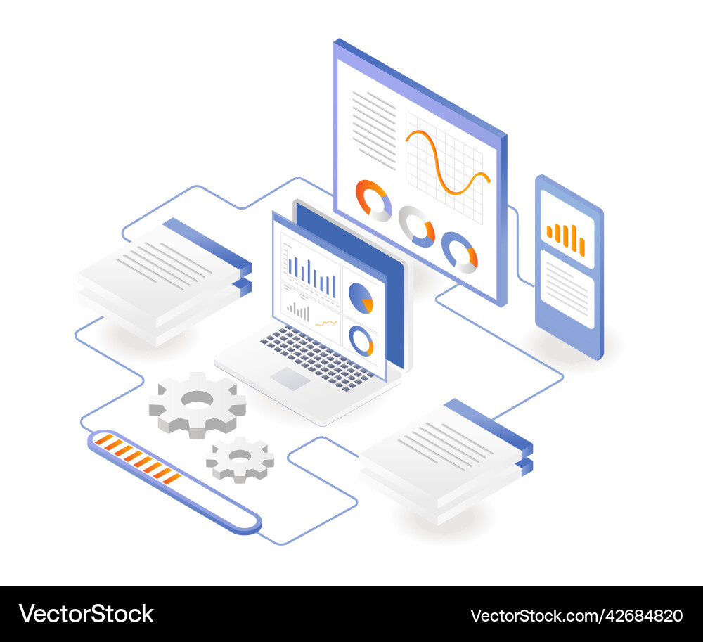 Flat isometric concept computer and smartphone Vector Image
