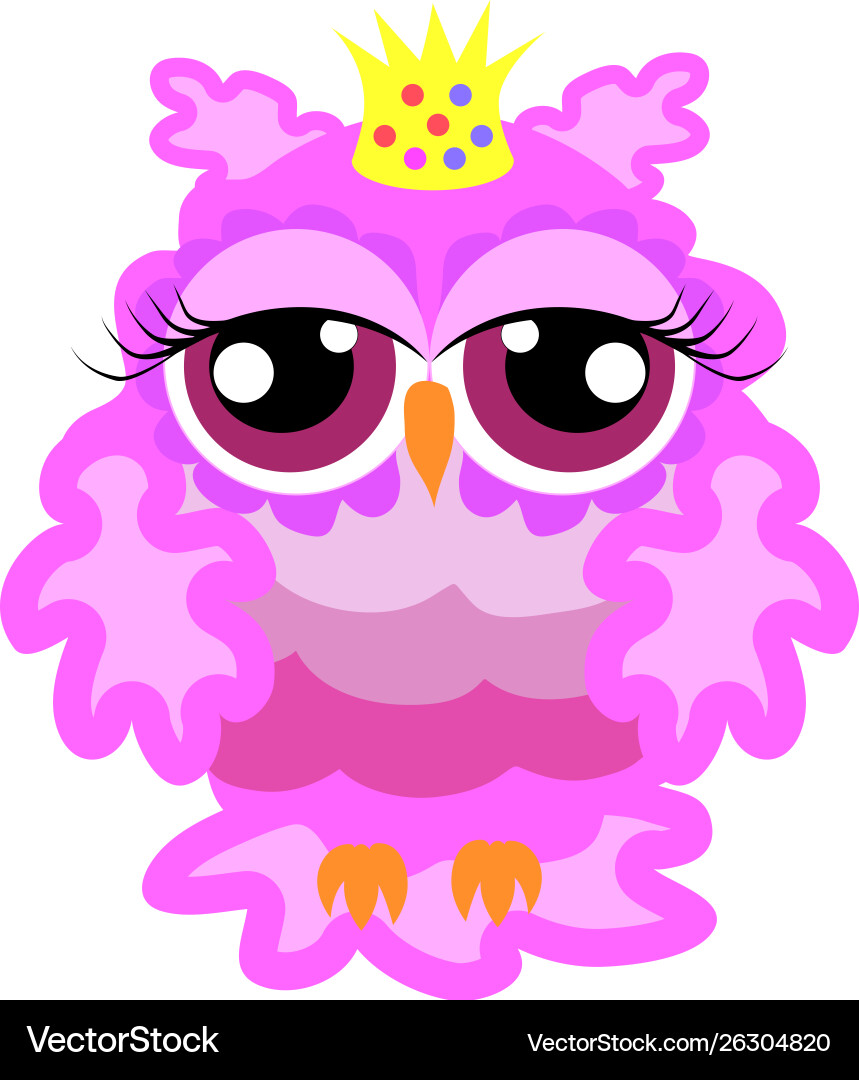 Glamorous pink owl-princess with crown Royalty Free Vector