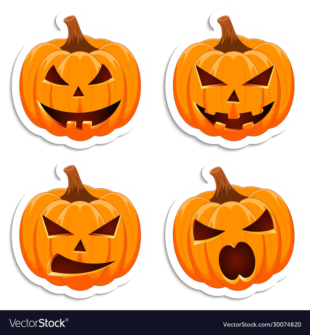 Halloween pumpkin set emotion variation simple Vector Image