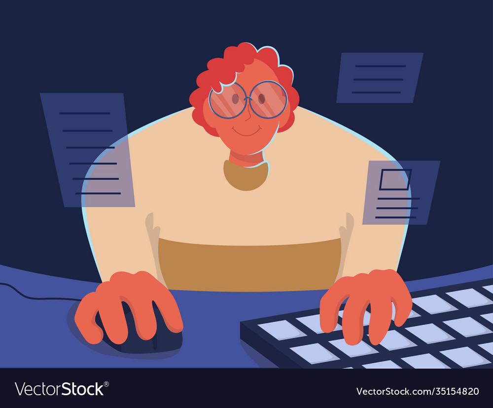 Man is working with computer programmer coding Vector Image