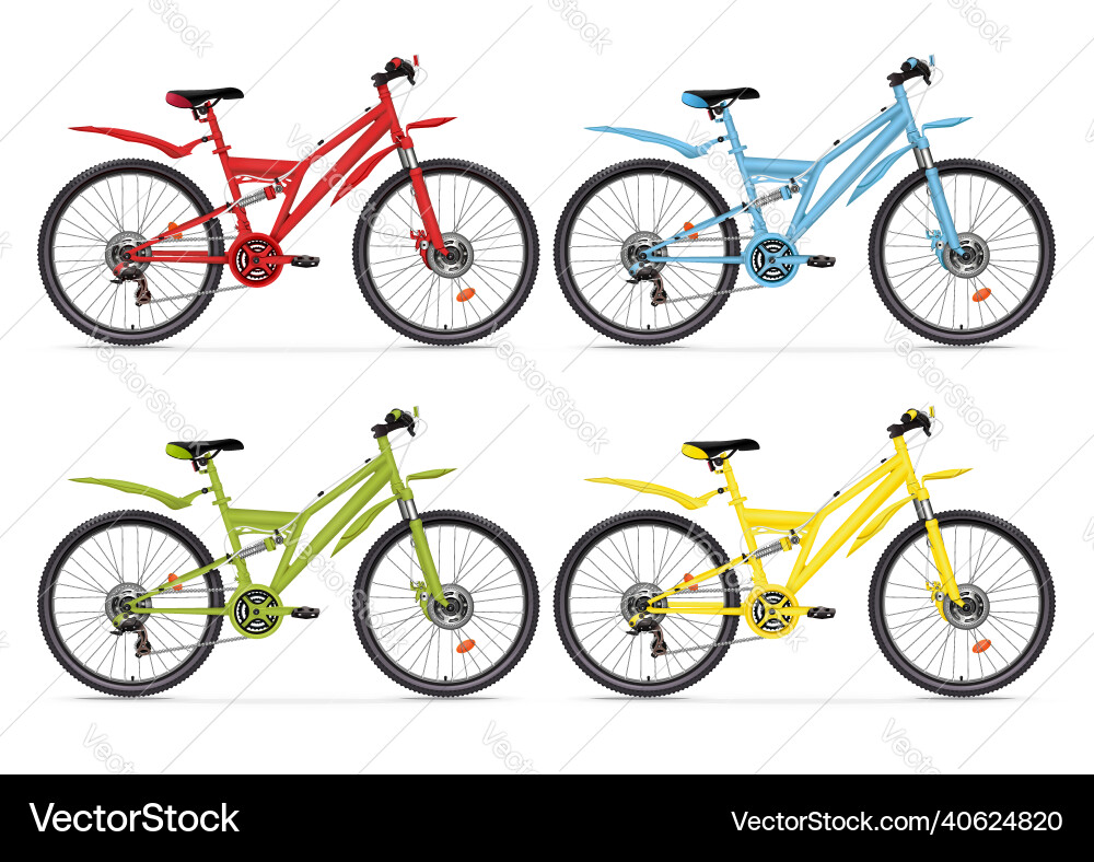 Set realistic colorful bicycles different colors Vector Image