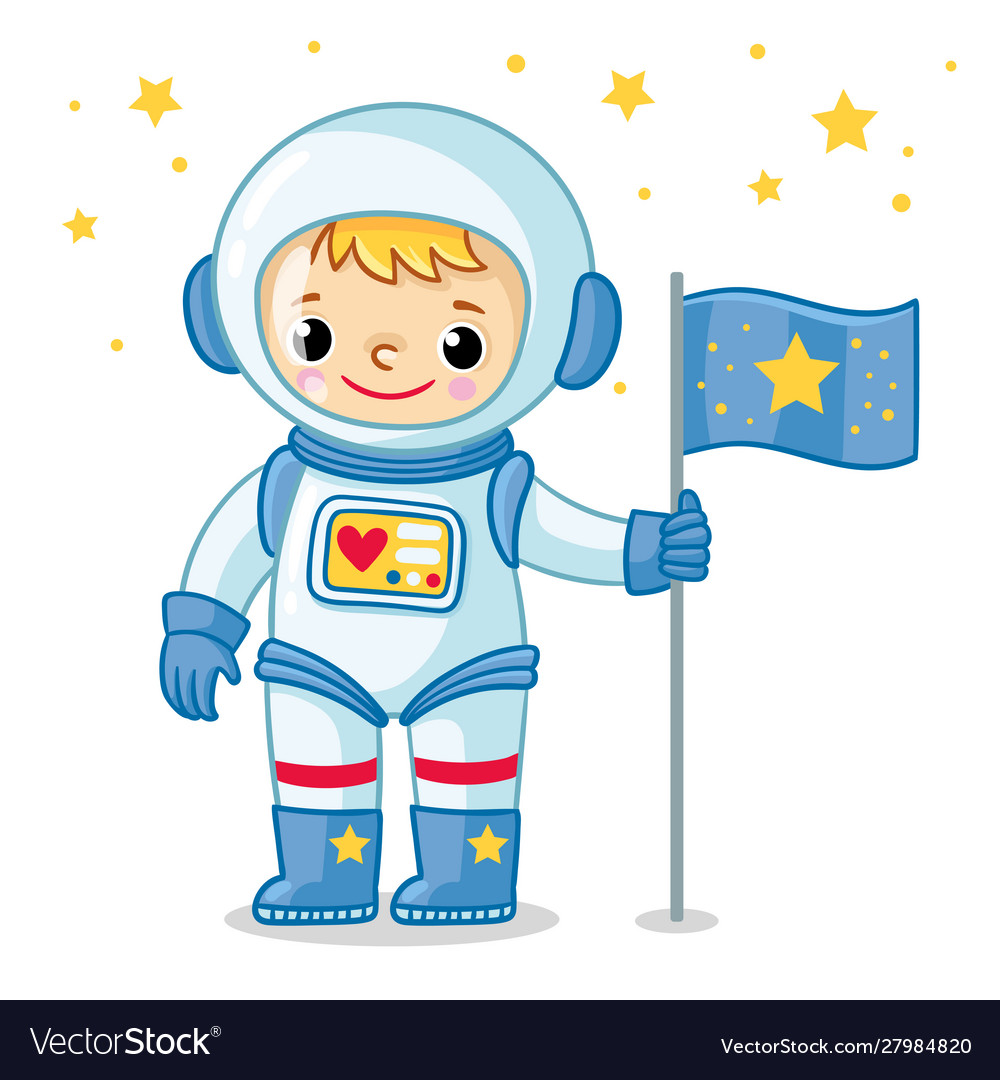 Young cosmonaut in a spacesuit is standing on the Vector Image Young cosmonaut in a spacesuit is standing on the Vector Image