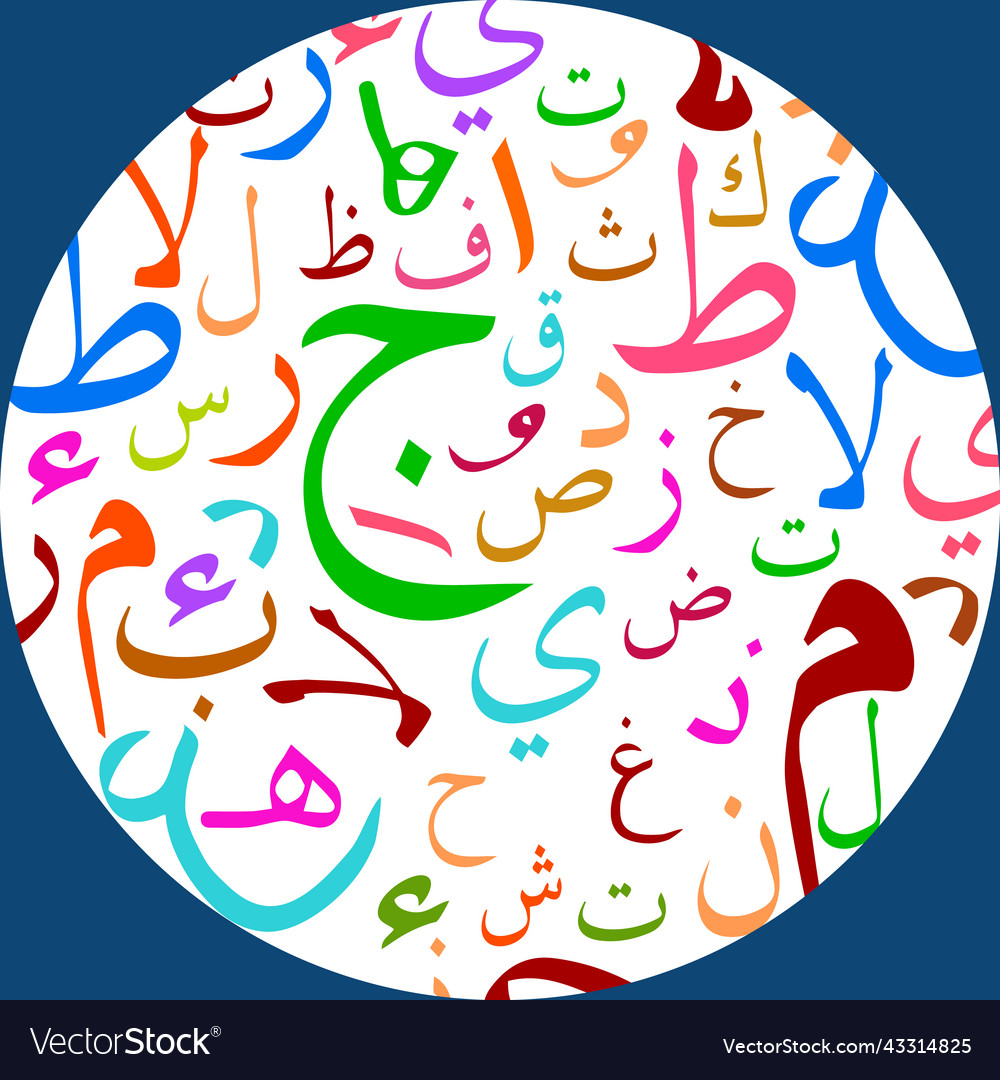 Arabic alphabet text cloud in circle shape Vector Image