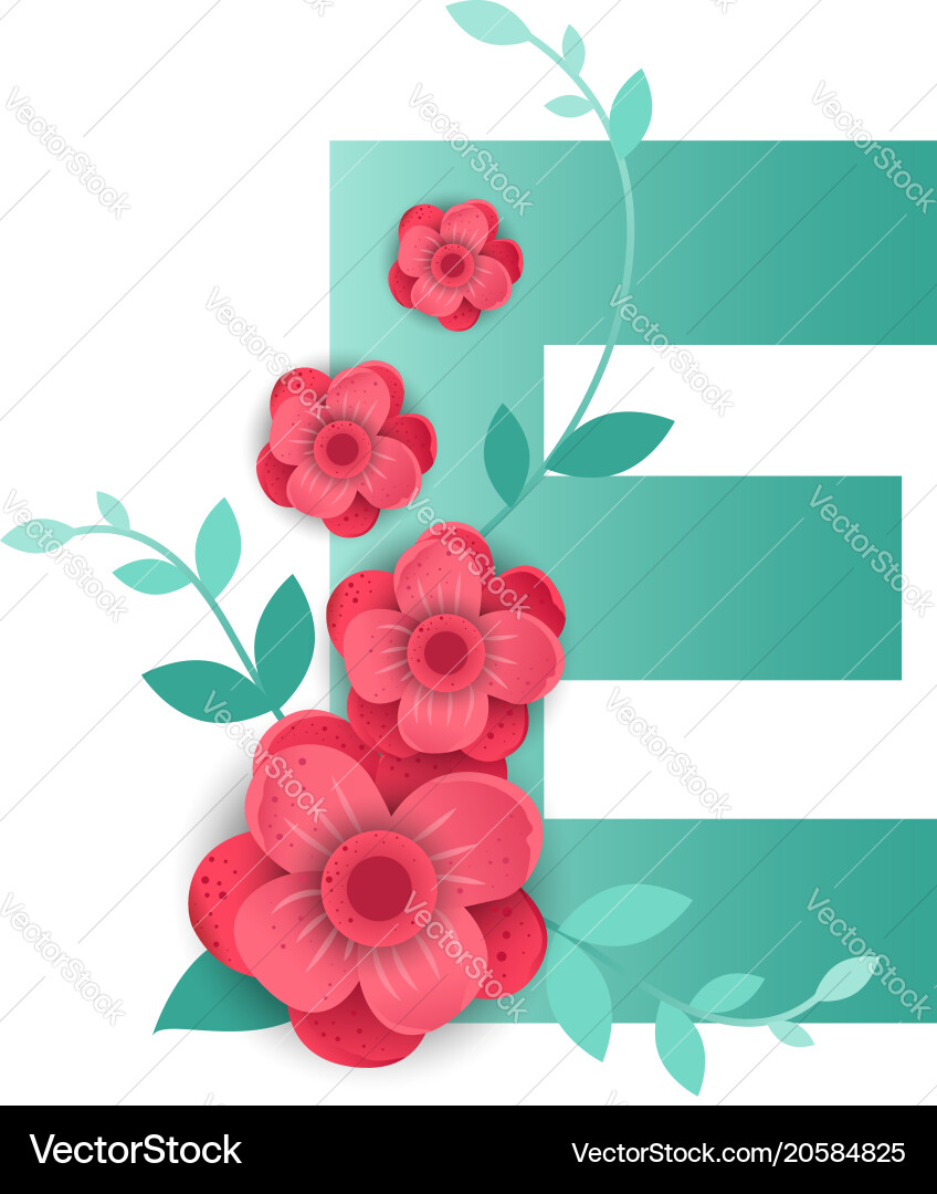Color letter e with beautiful flowers Royalty Free Vector