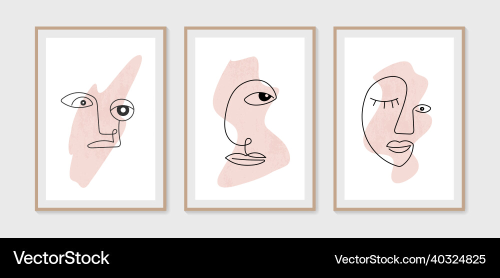 Contemporary abstract faces in one line art style Vector Image