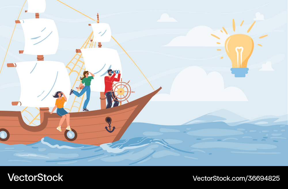 Flat cartoon characters look into distance Vector Image