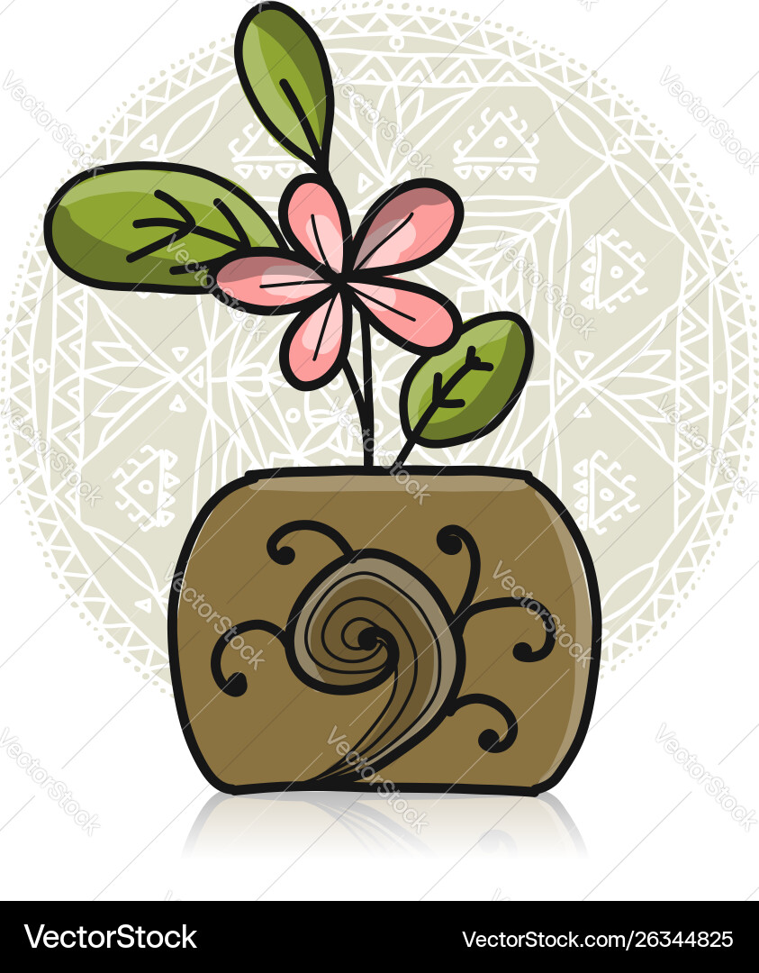 Floral tree in pot asian style Royalty Free Vector Image