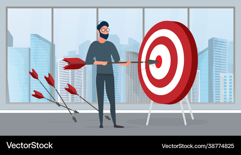 Guy is holding an arrow arrow hits Royalty Free Vector Image