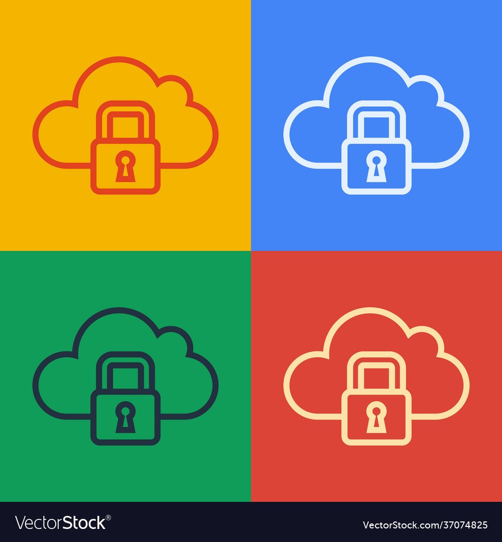 Pop art line cloud computing lock icon isolated Vector Image