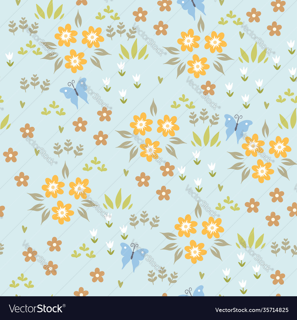 Seamless pattern with cute spring flowers Vector Image