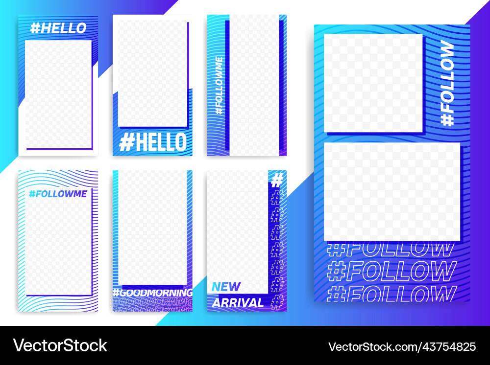 Set of 7 bright editable template for stories Vector Image