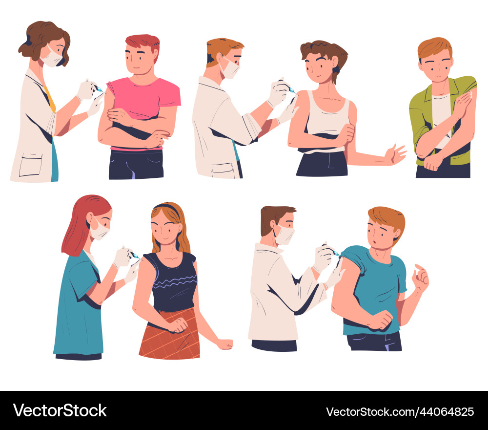 Vaccination with people characters vaccinated Vector Image