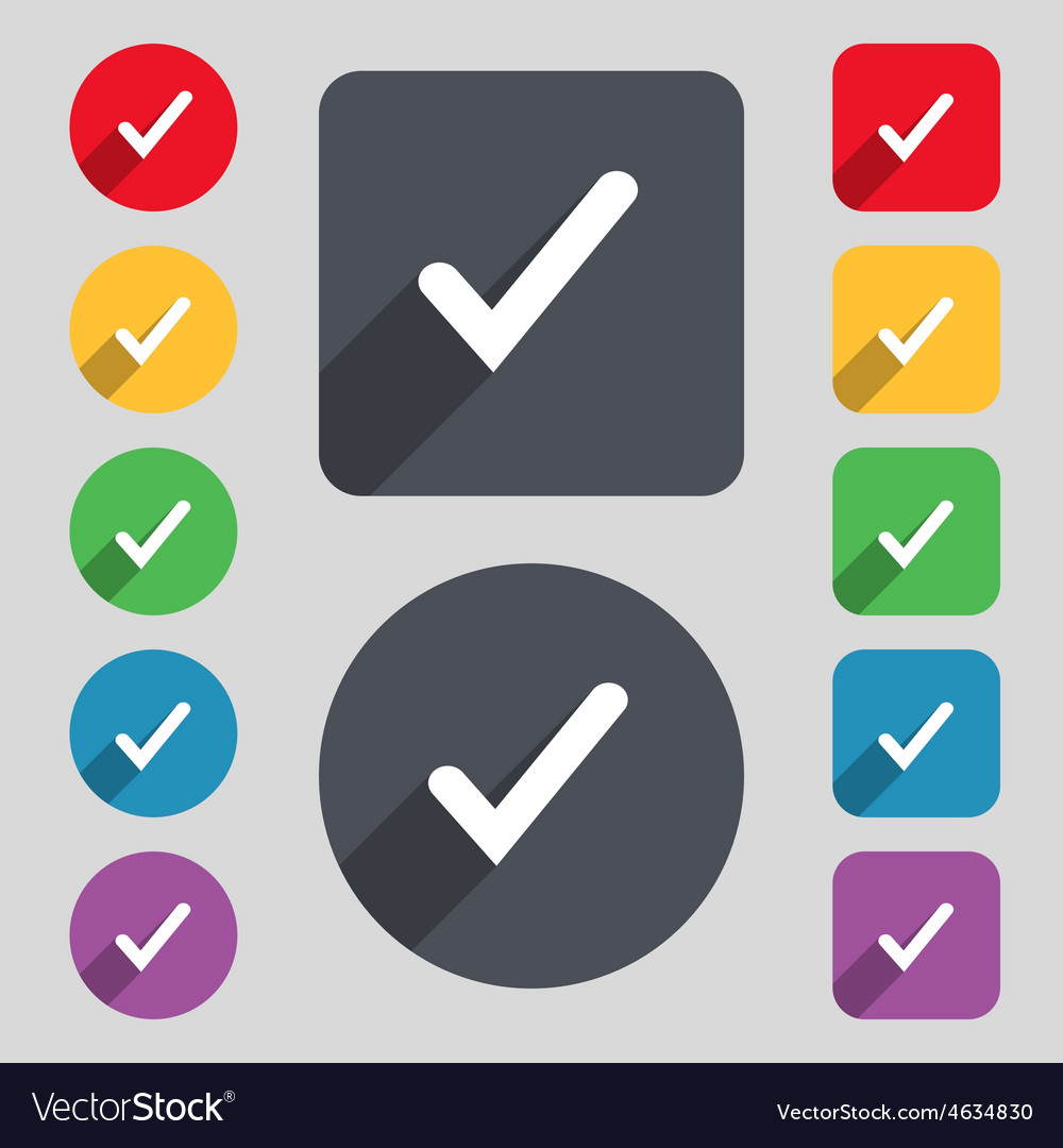 Check mark tik icon sign a set of 12 colored Vector Image