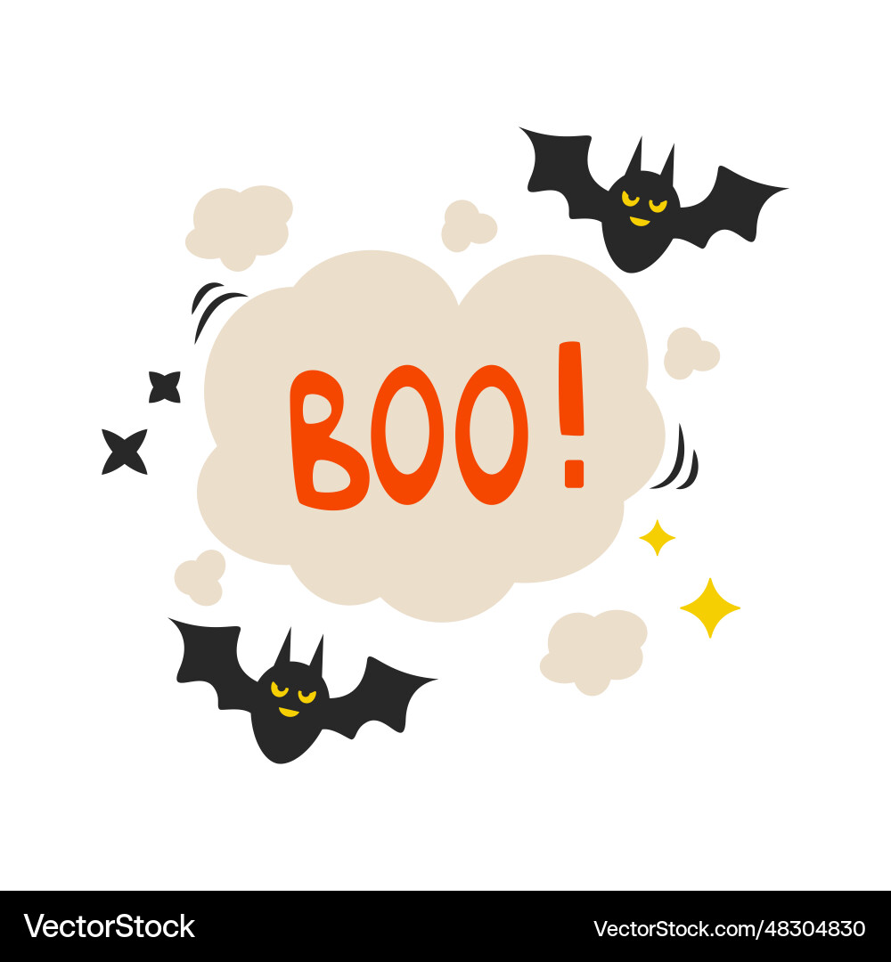 Halloween cartoon elements and lettering boo Vector Image