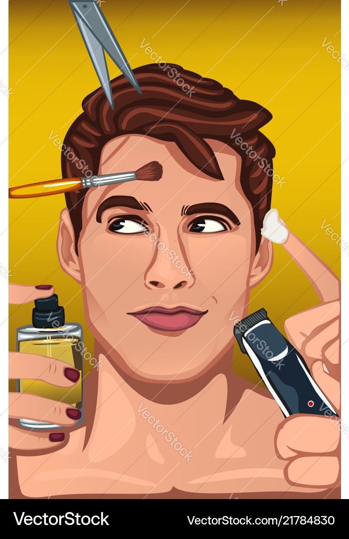 Man applying various beauty products to face Vector Image