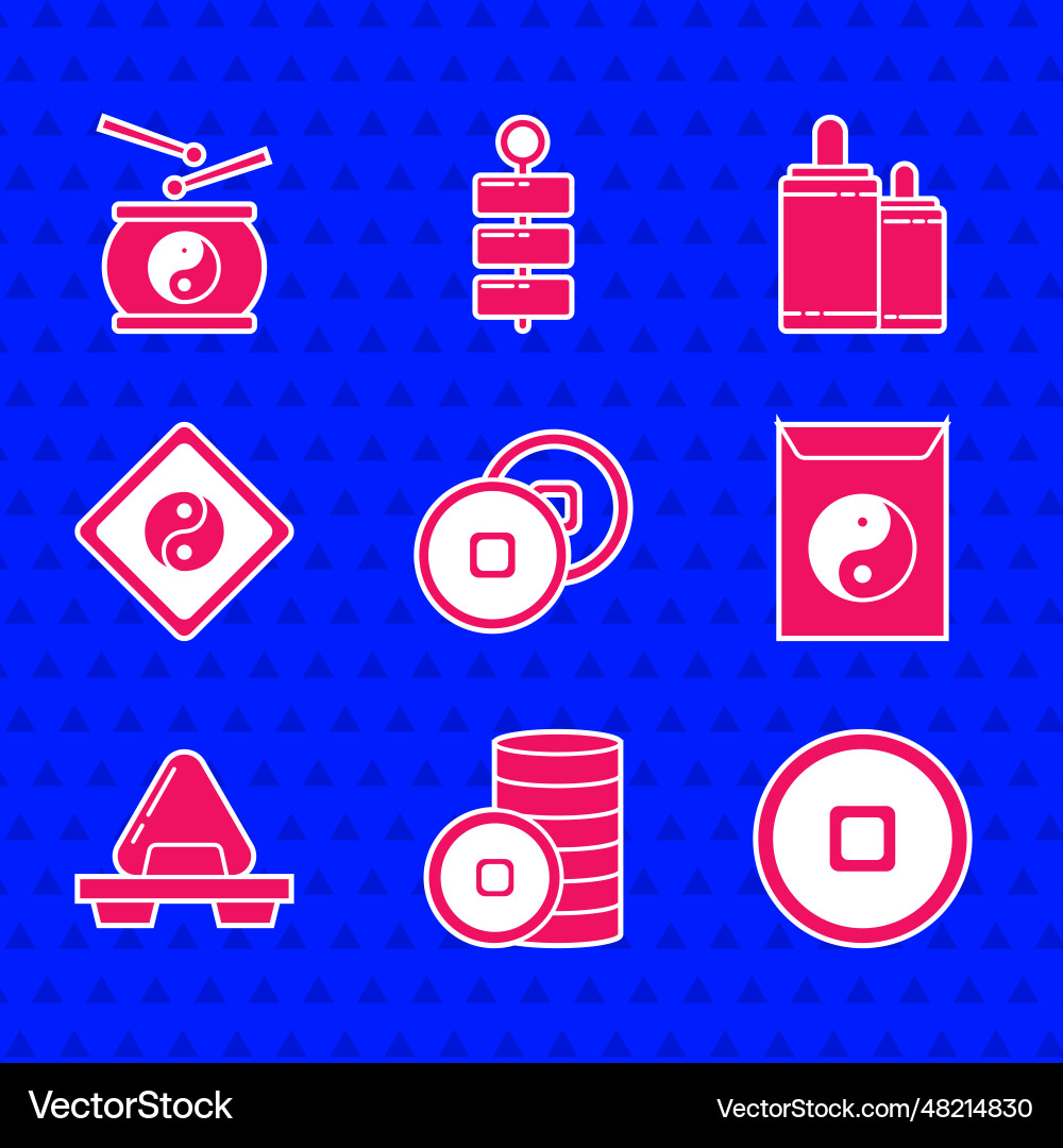 Set chinese yuan currency yin yang and envelope Vector Image